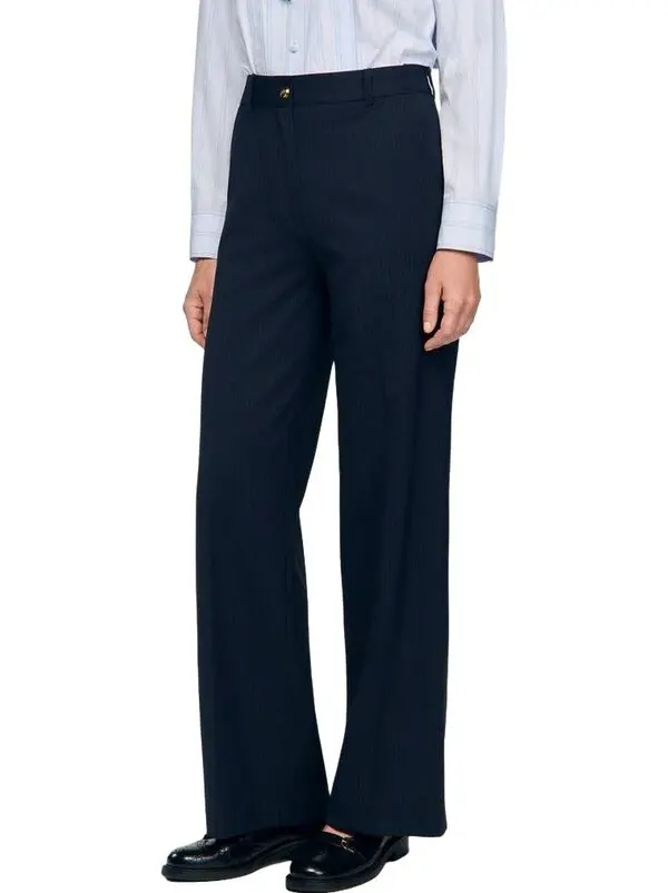 Sandro Minimal Pinstriped Trousers - Navy Blue