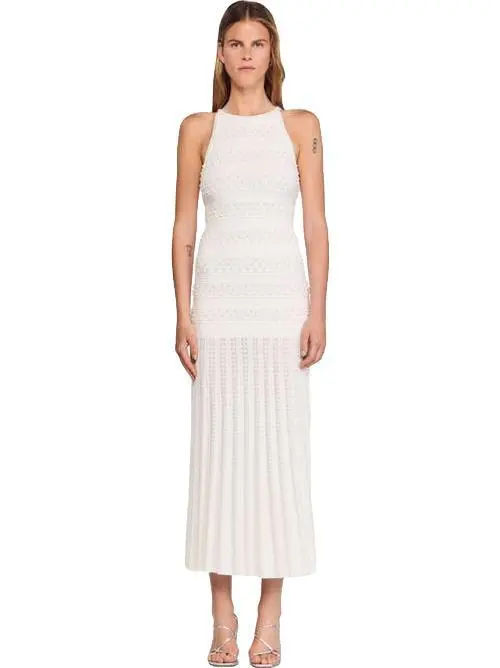 Sandro Striped Beaded Knit Maxi Dress - Ecru