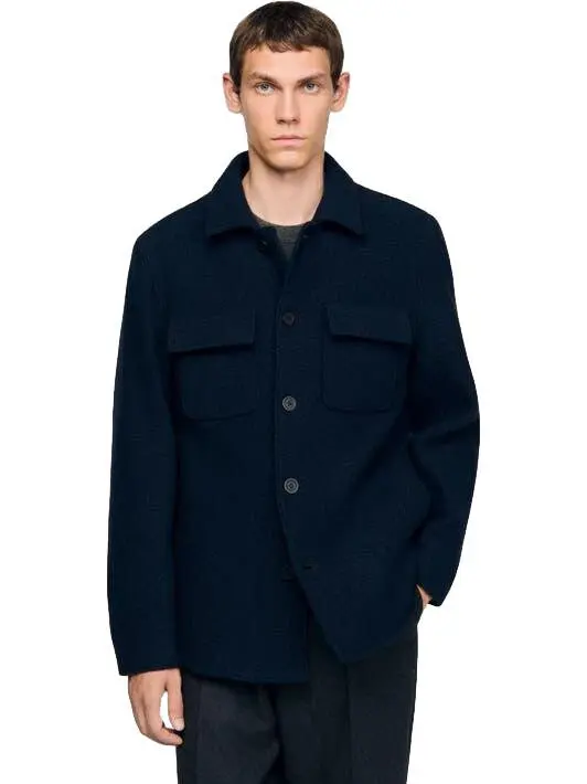 Sandro Virgin Wool Overshirt - Midnight Blue