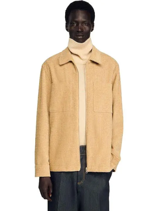 Sandro Corduroy Zip-up Overshirt - Camel