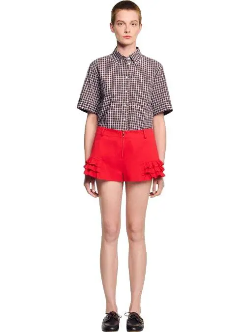 Sandro Ruffled Flared Shorts - Red