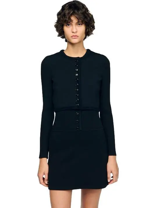 Sandro Cropped Fine Knit Cardigan - Black