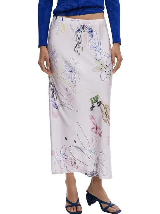 Desigual Floral Print Maxi Skirt - White/light Beige Multi