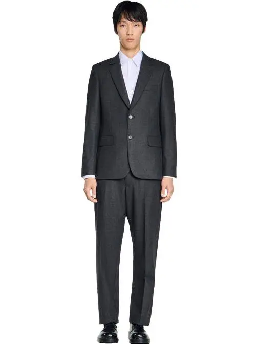 Sandro Tailored Virgin Wool Suit Jacket - Heather Charcoal