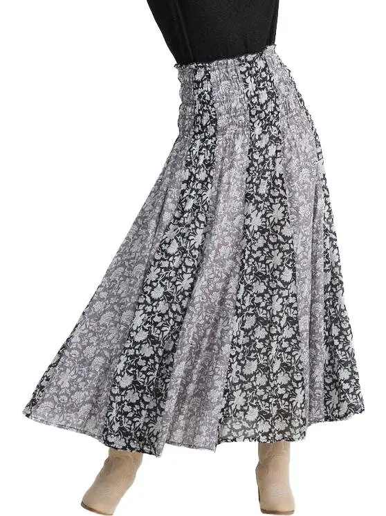TALISMAN THE LABEL Balmoral Floral Print Maxi Skirt - Black W Grey Moon River