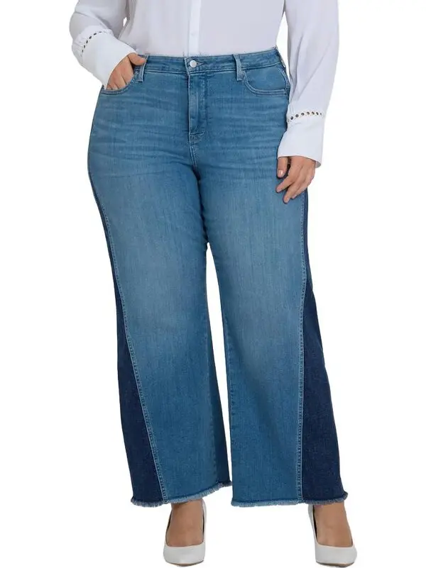 NYDJ Teresa Frayed Two-tone Wide Leg Jeans - Avenue Blue