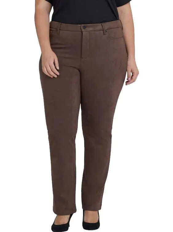 NYDJ Marilyn High Waist Straight Leg Faux Suede Pants - Coffee Bean