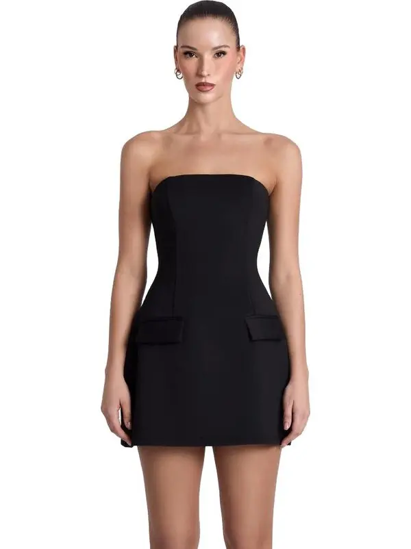 LEAU Strapless Mini Dress With Faux Pocket - Black