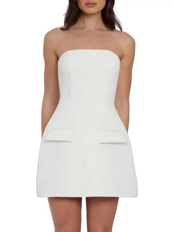 LEAU Strapless Mini Dress With Faux Pocket - White