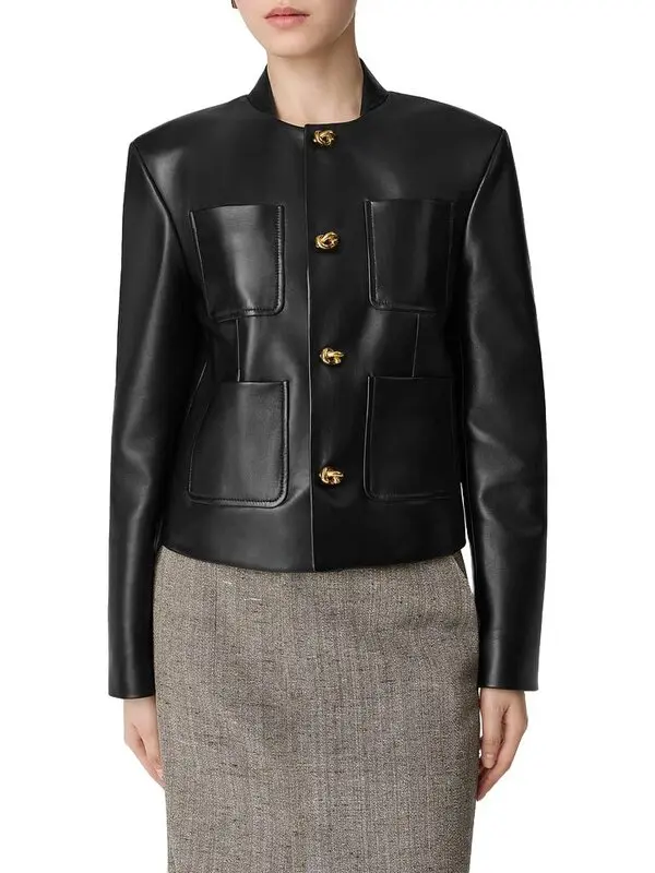 Bottega Veneta Soft Napa Lambskin Leather Jacket With Knot Buttons - Black