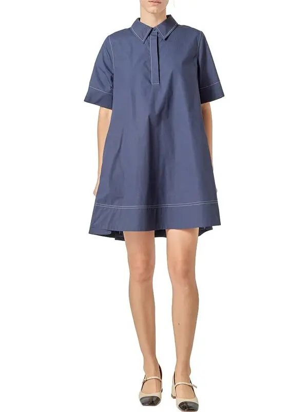 English Factory Contrast Detail Mini Shirtdress - Navy