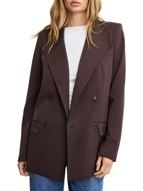 Good American Essential Double-breasted Blazer - Dark Chocolate