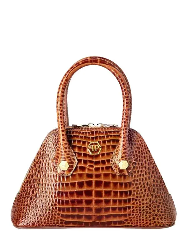 Philipp Plein Small Majestic Cocco Shiny Handle Bag - Brown