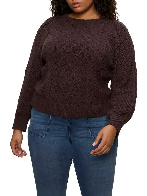 Sanctuary Cable Knit Cotton Sweater - Semi Sweet