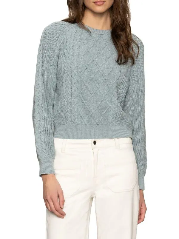 Sanctuary Cable Knit Cotton Sweater - Sky Gray