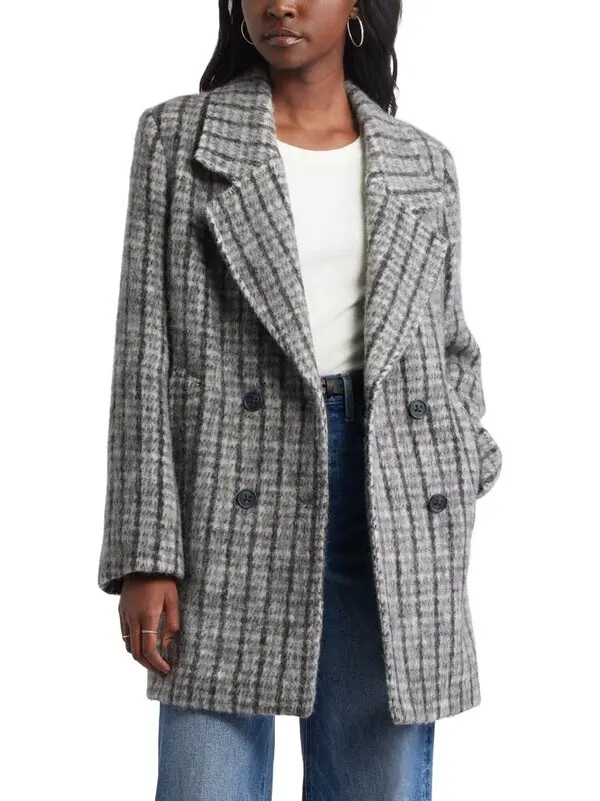 Treasure & Bond Checked Double-breasted Coat - Grey- Black Plaid