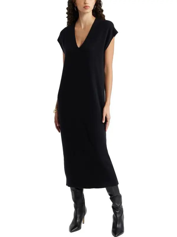Nordstrom Wool & Cashmere Blend Shift Dress - Black Rock