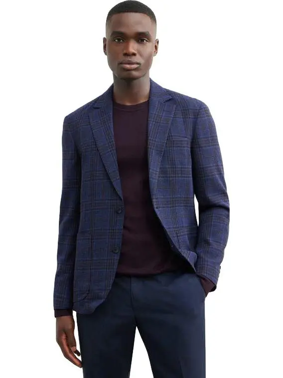 Nordstrom Villa Plaid Knit Wool Blend Sport Coat - Navy Villa Plaid