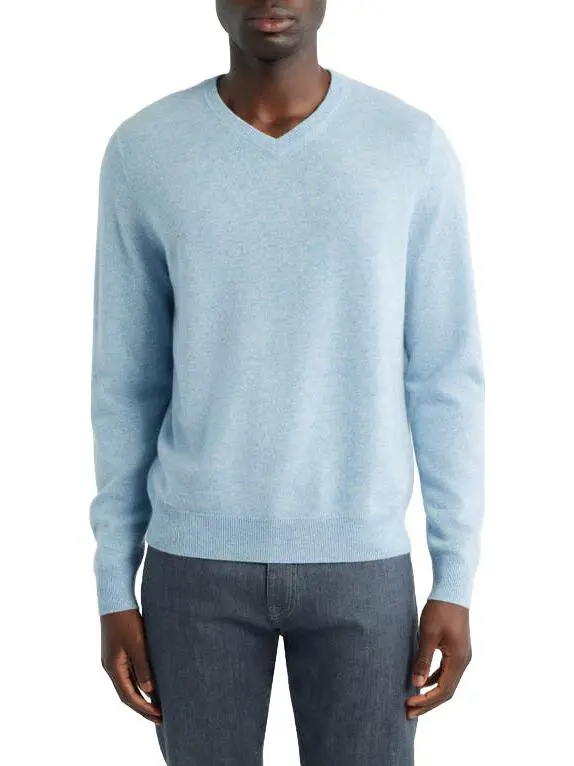 Nordstrom Cashmere V-neck Sweater - Blue Forever Heather