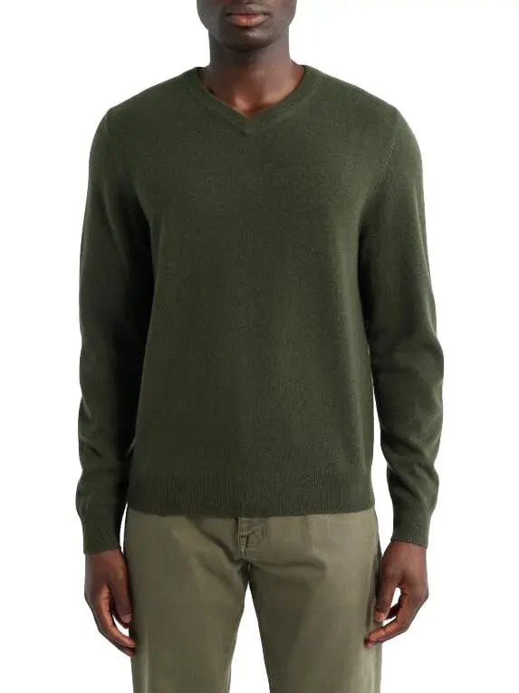 Nordstrom Cashmere V-neck Sweater - Green Duffle