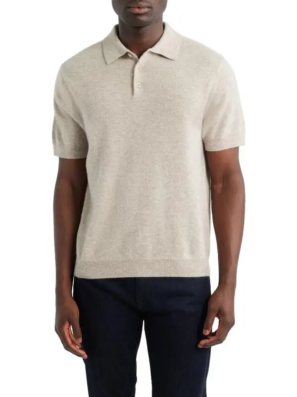 Nordstrom Cashmere Polo - Beige Hummus Heather