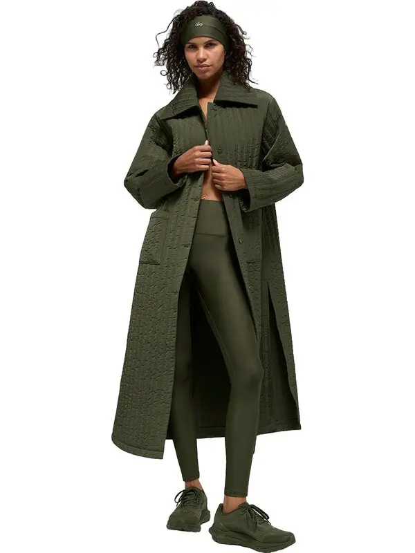 Alo Yoga Quilted Skyline Long Coat - Green Olive
