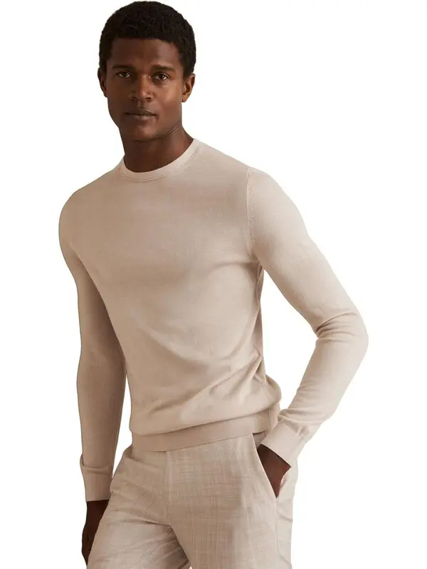REISS Sussex Wool-blend Crew-neck Jumper - Sand