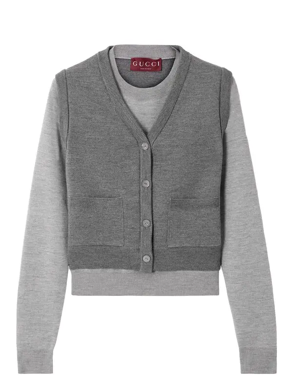 Gucci Layered Wool And Silk-blend Sweater - Gray
