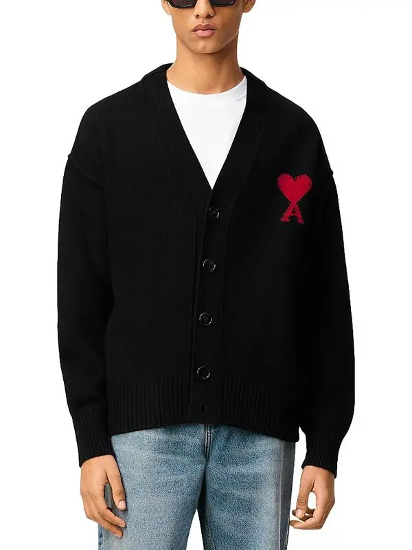 Ami Adc Cardigan Sweater - Black/red