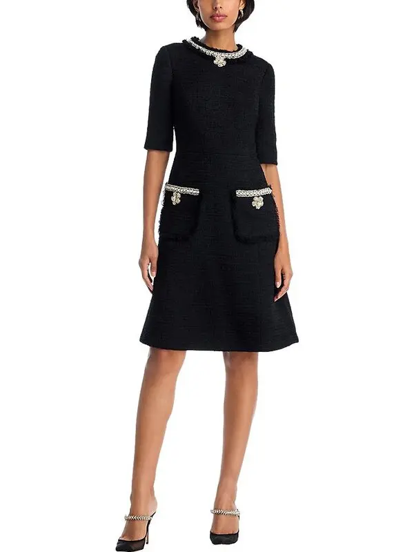 Rickie Freeman For Teri Jon Embellished Tweed Dress - Black