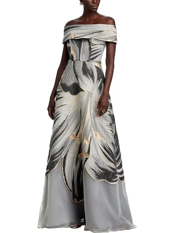 Rickie Freeman For Teri Jon Jacquard Gown - Grey Multi