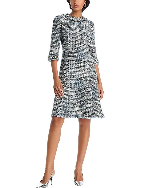 Rickie Freeman For Teri Jon Embellished Tweed Dress - Navy Multi