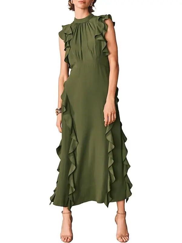 Mint Velvet High Neck Ruffle Maxi Dress - Green