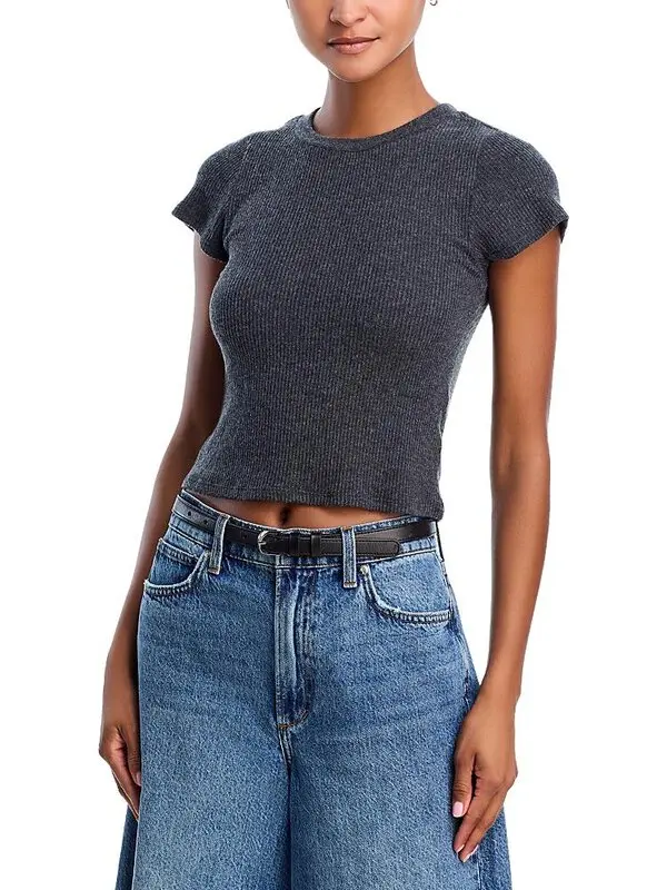 PERFECTWHITETEE Gabby Rib Short Sleeve Crewneck Tee - Charcoal