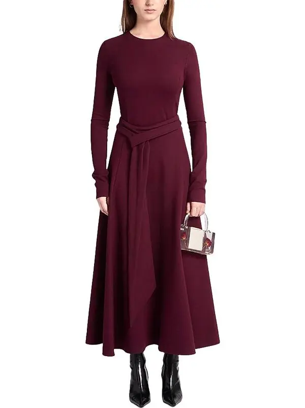 KATE BARTON Belted A-line Dress - Burgundy
