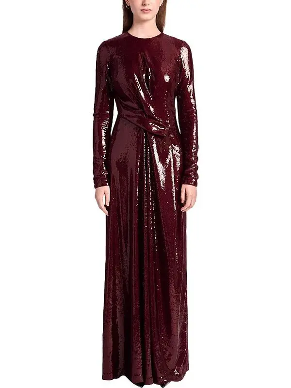 KATE BARTON Draped Sequin Gown - Burgundy