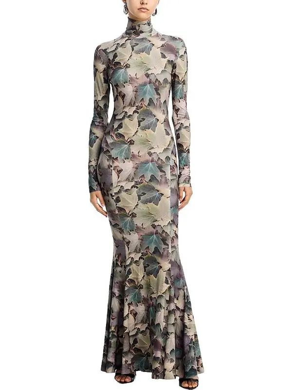 Norma Kamali Turtleneck Fishtail Gown - Autumn Leaves