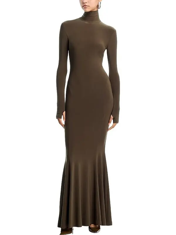Norma Kamali Turtleneck Fishtail Gown - Bark