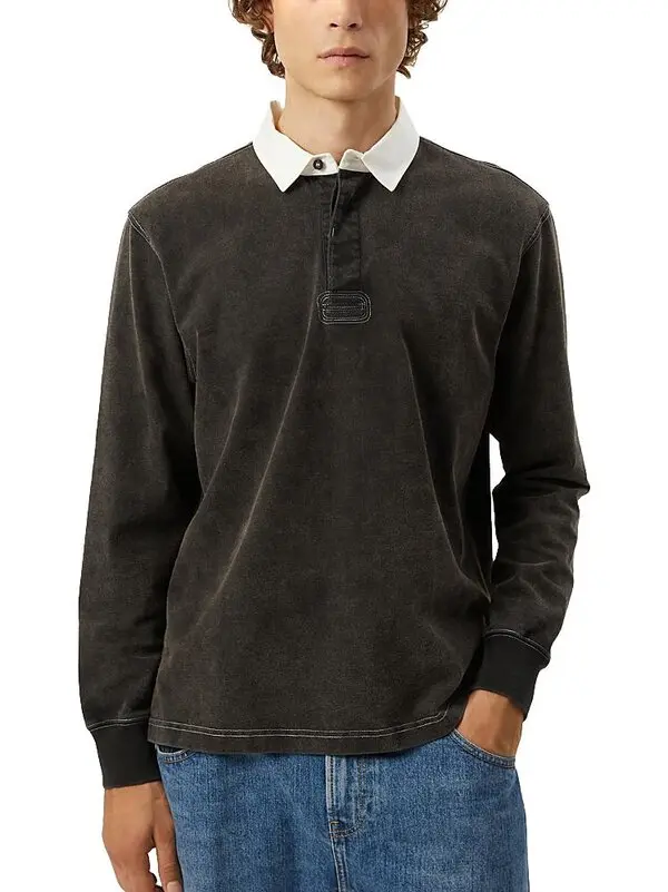 CORRIDOR Contrast Collar Long Sleeve Polo - Black