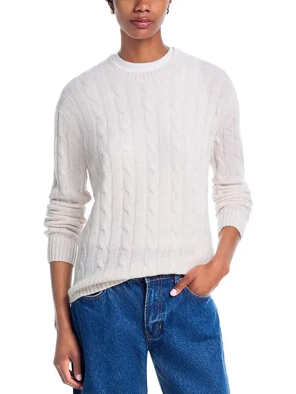 Aqua Cable Knit Crewneck Cashmere Sweater - Ash