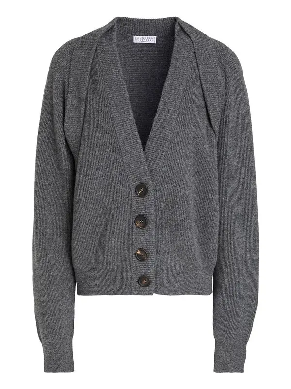Brunello Cucinelli Ribbed Cashmere Cardigan - Anthracite