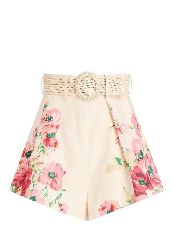 Zimmermann Belted Floral-print Linen Shorts - Cream