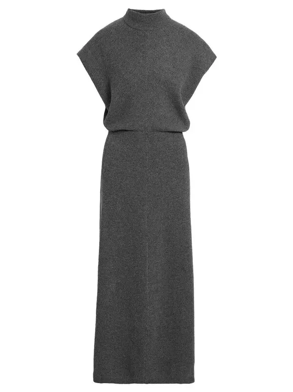 Brunello Cucinelli Ribbed Cashmere Maxi Dress - Dark Gray