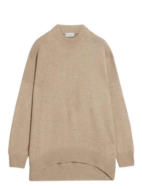 Brunello Cucinelli Sequin-embellished Cashmere And Silk-blend Sweater - Mushroom