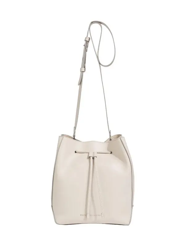 Brunello Cucinelli Bead-embellished Leather Bucket Bag - Stone