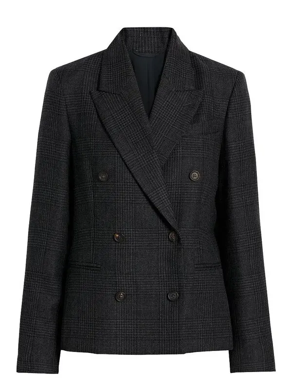 Brunello Cucinelli Double-breasted Prince Of Wales Checked Wool Blazer - Black