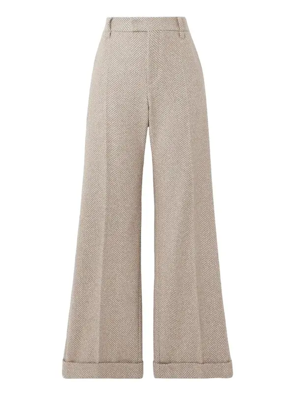 Brunello Cucinelli Herringbone Woven Wide-leg Pants - Beige