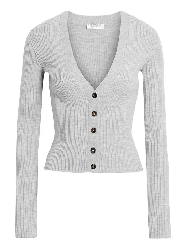 Brunello Cucinelli Ribbed Wool And Cashmere-blend Cardigan - Light Gray