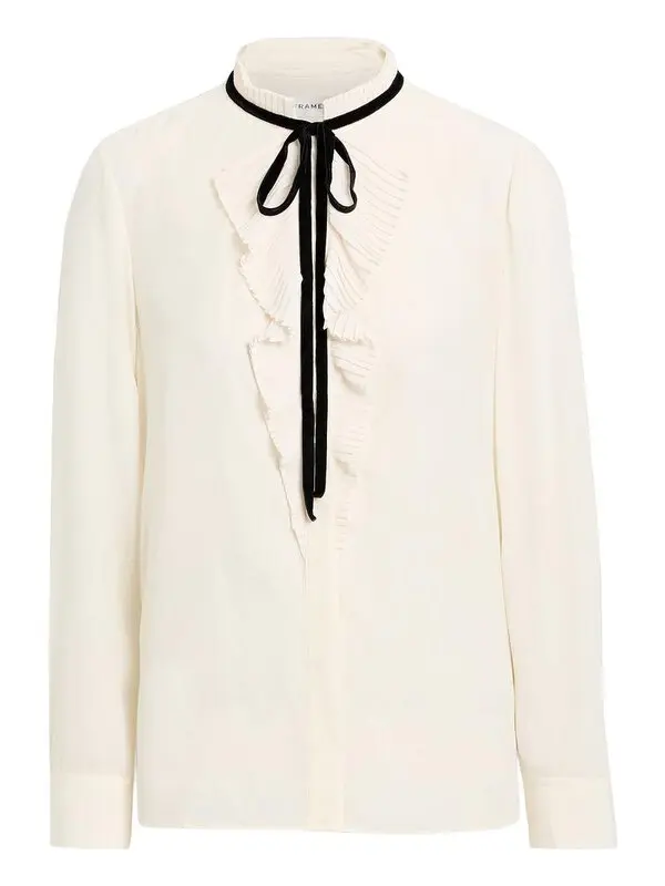 FRAME Silk Crepe De Chine Ruffled Blouse - Ivory