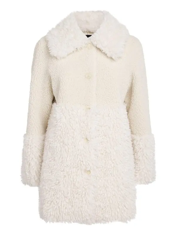 Maje Shearling Collared Coat - White